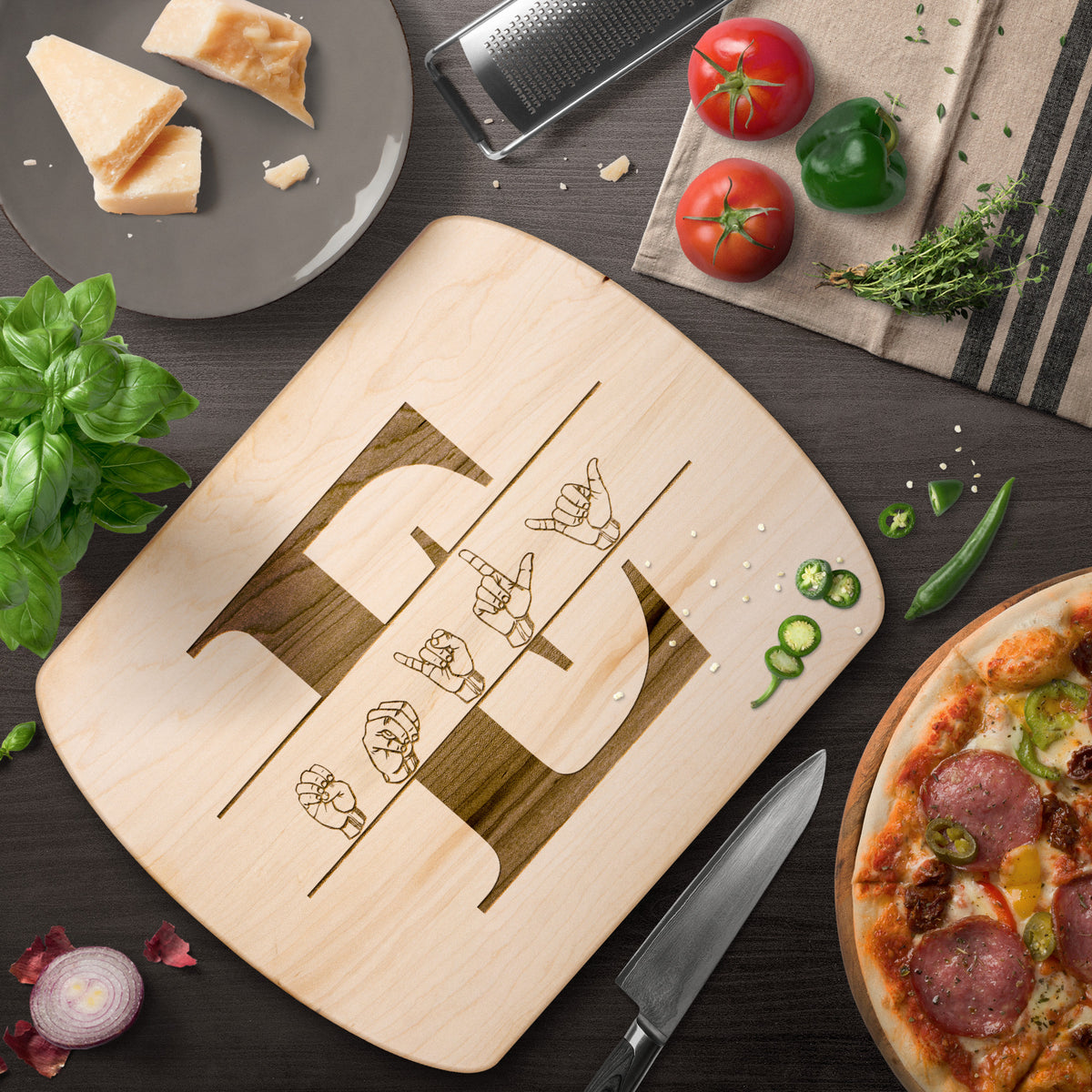 ASL Merchandise "Custom ASL" Etched Maple Cutting Board | ASL Gift ...