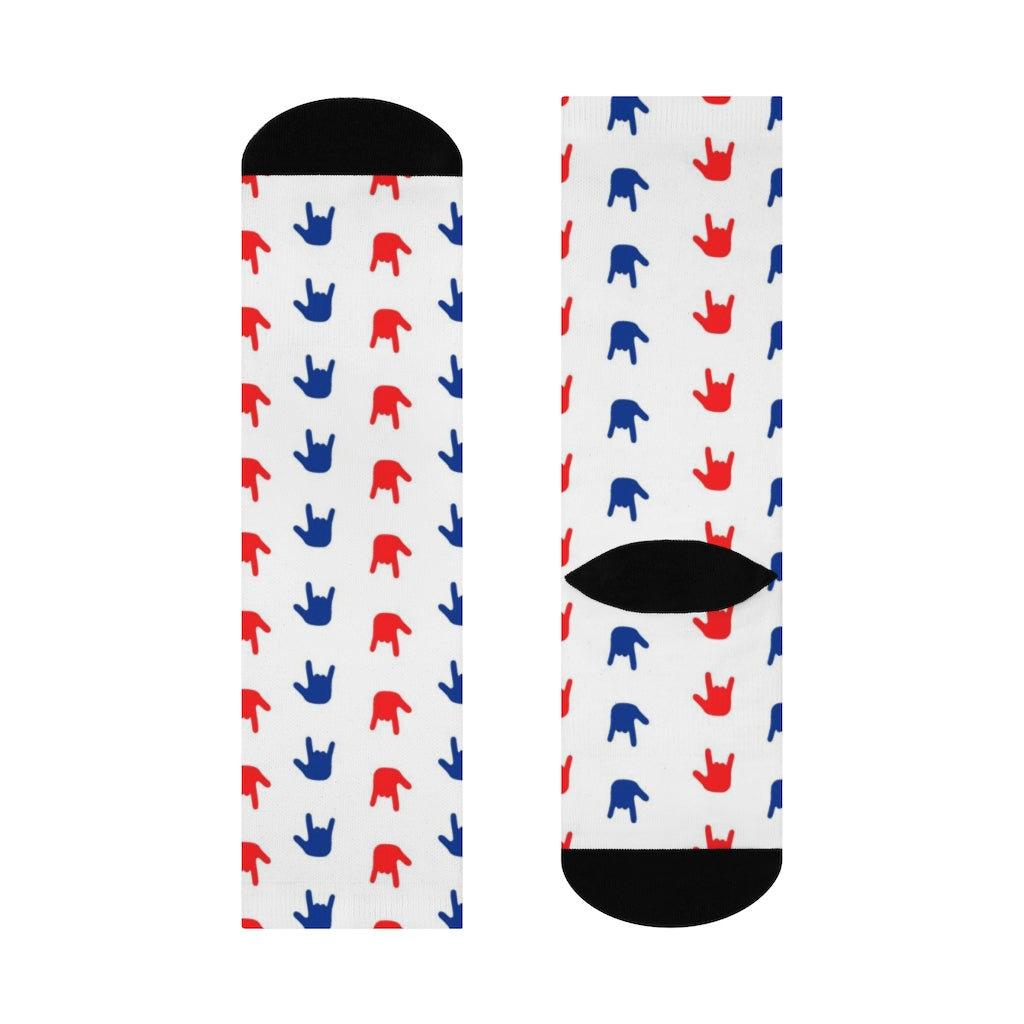 Holiday "ILY Wave" Independence Day ASL Crew Socks | ASL Station