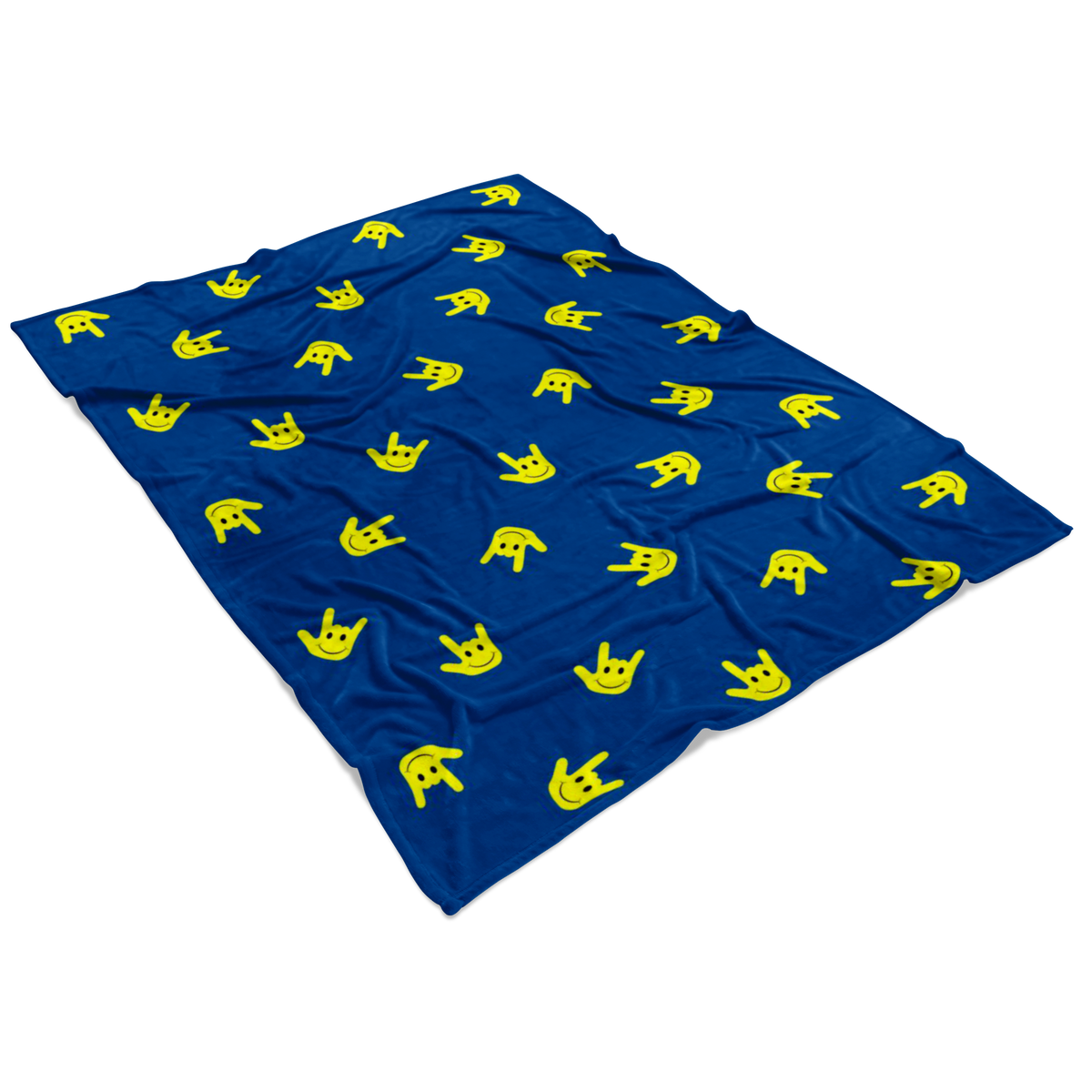 ASL Blanket "ILY Smiley" Microfiber Fleece Blanket: Blue | ASL Gift ...